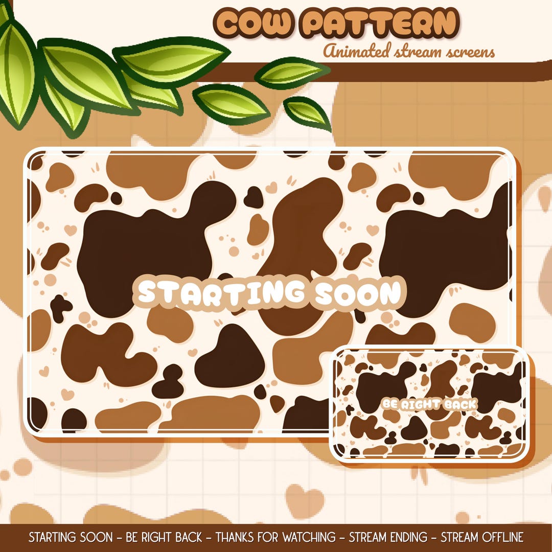 Hand-drawn Cow Pattern Twitch Stream Screens: Animated Farm Vtuber ...