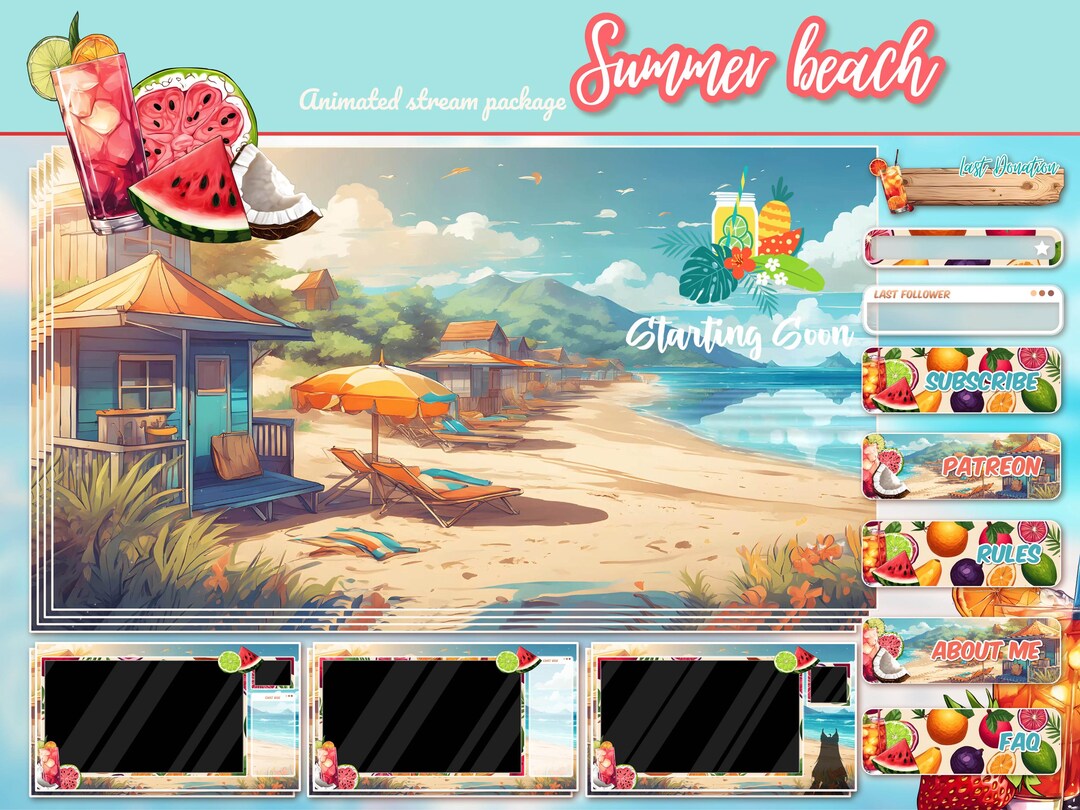 Summer Beach Animated Twitch Overlay Package (digital Download) - Etsy