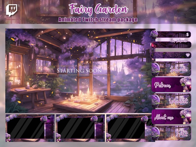 Fairy Garden Twitch Animated Overlay Pack. Twitch Panels, Stream Overlay, Stream Package, Twitch ...
