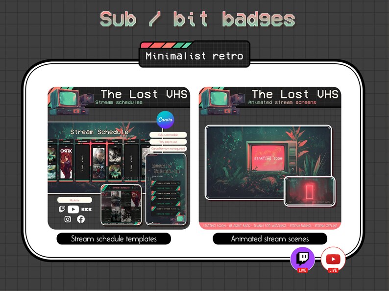 Retro VHS Twitch Badges: Pastel Minimalist Sub Badges (digital Download ...