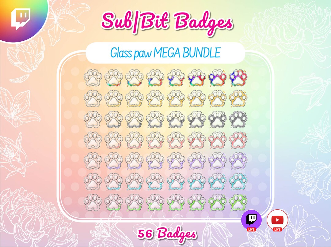 MEGA BUNDLE (x56) Cute Glass Cat Paw Twitch Badges | Kitten Paw Kawaii ...