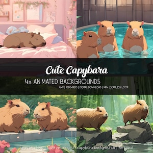 Cute Capybara Bundle ANIMATED BACKGROUNDS. Digital Wall Art for Twitch ...