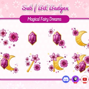 Cute Magical Fairy Dream Twitch Badges Fantasy Items Kawaii Sub Badges ...