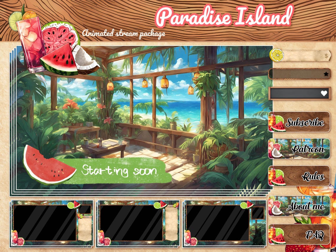 Paradise Island Animated Twitch Stream Overlay Package (digital ...