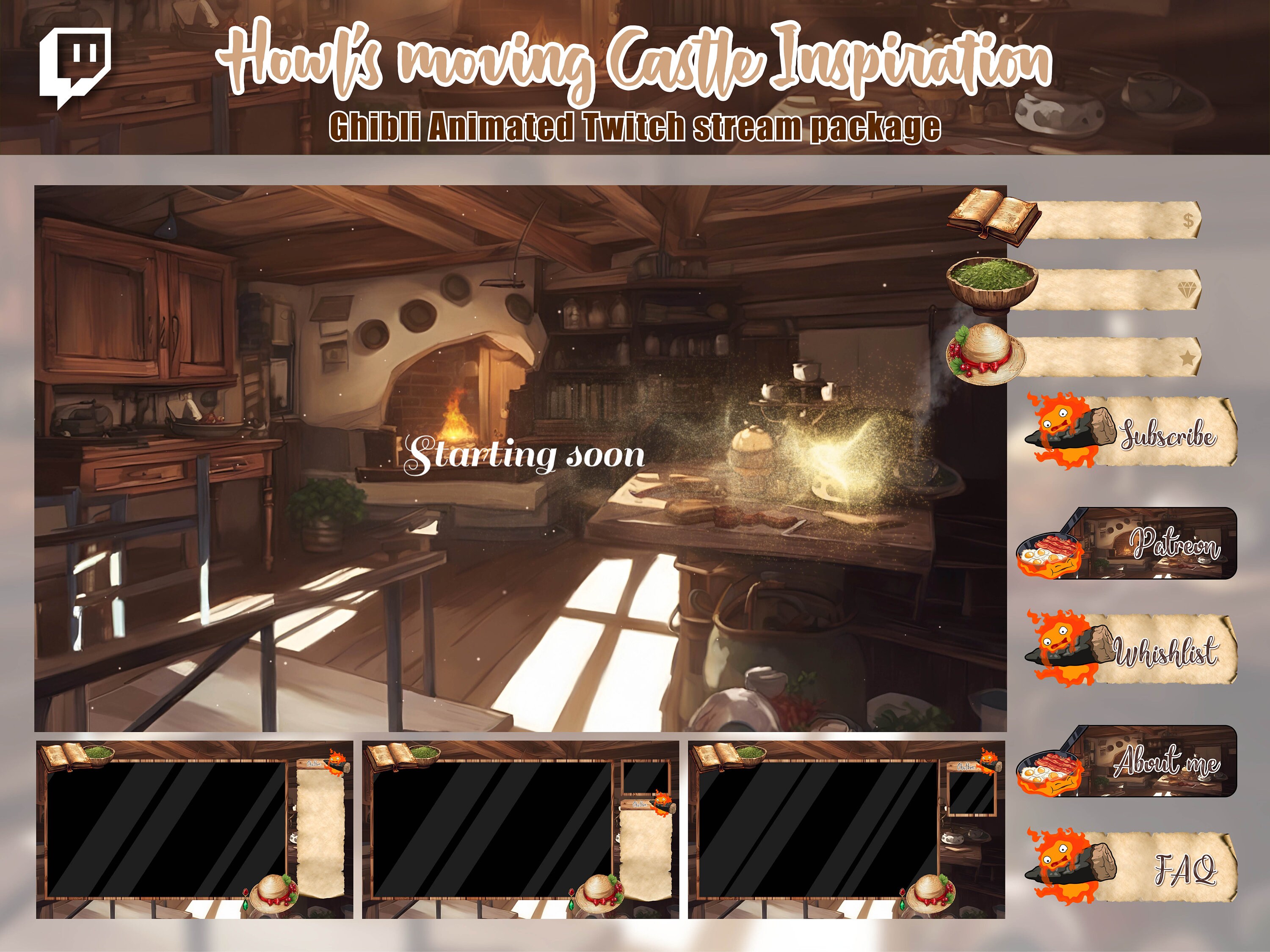 Studio Ghibli Howl's Moving Castle Twitch Animated Overlay Pack. Twitch ...