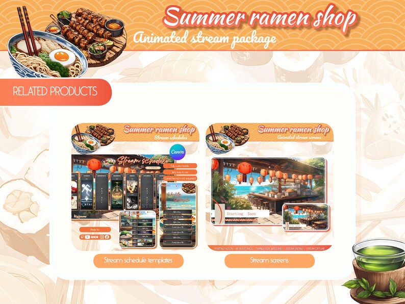Summer Ramen Shop Animated Twitch Overlay Package (digital Download) - Etsy