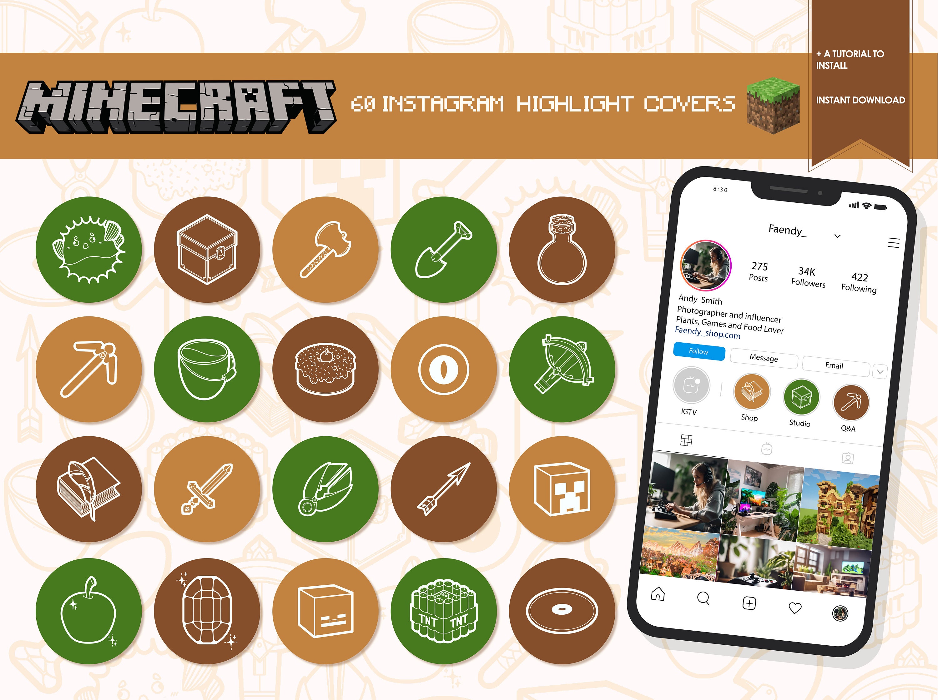 60 Minecraft Illustrated Instagram Story Highlight Covers. Video Game ...