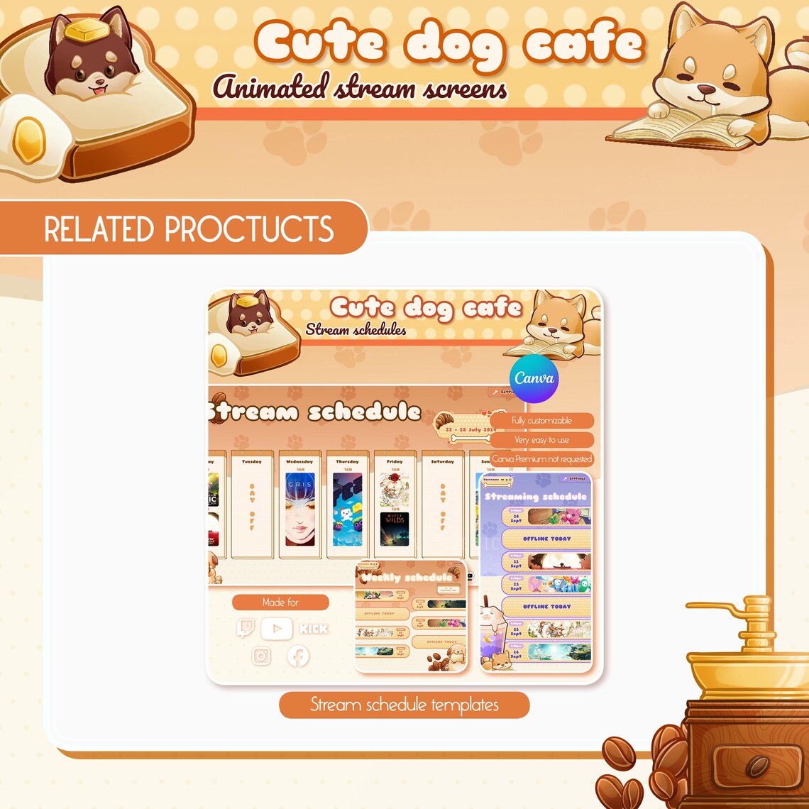 No AI Cute Dog Cafe Twitch Streaming Background. Puppy Coffee Shop ...