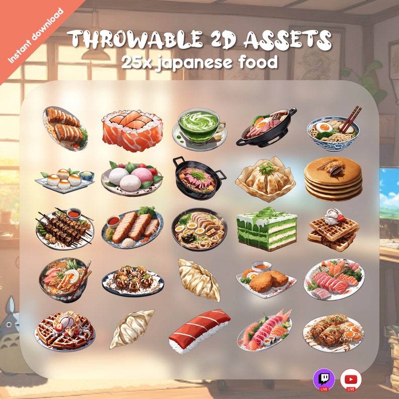 25 Japanese Food Vtuber Throwable Assets: 2D Stream Overlay (digital ...