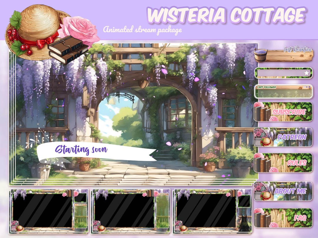 Wisteria Cottagecore House Twitch Animated Overlay Pack. Twitch Panels ...