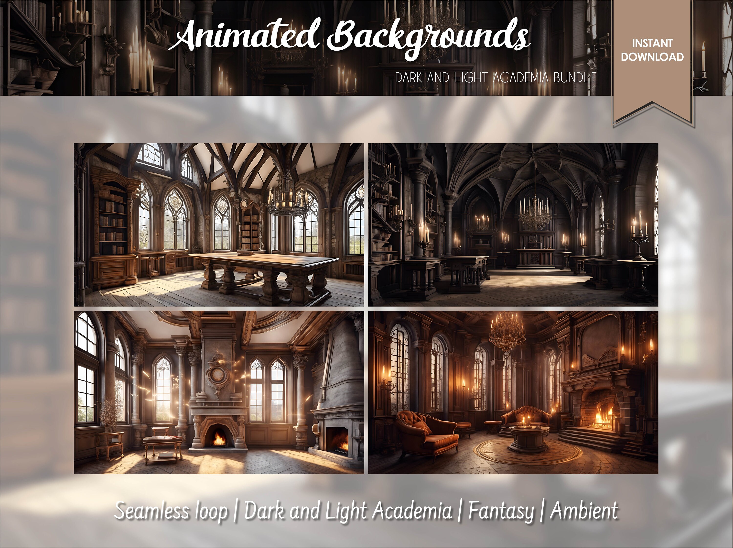Dark Academia, Light Academia Bundle ANIMATED BACKGROUNDS Digital Wall ...