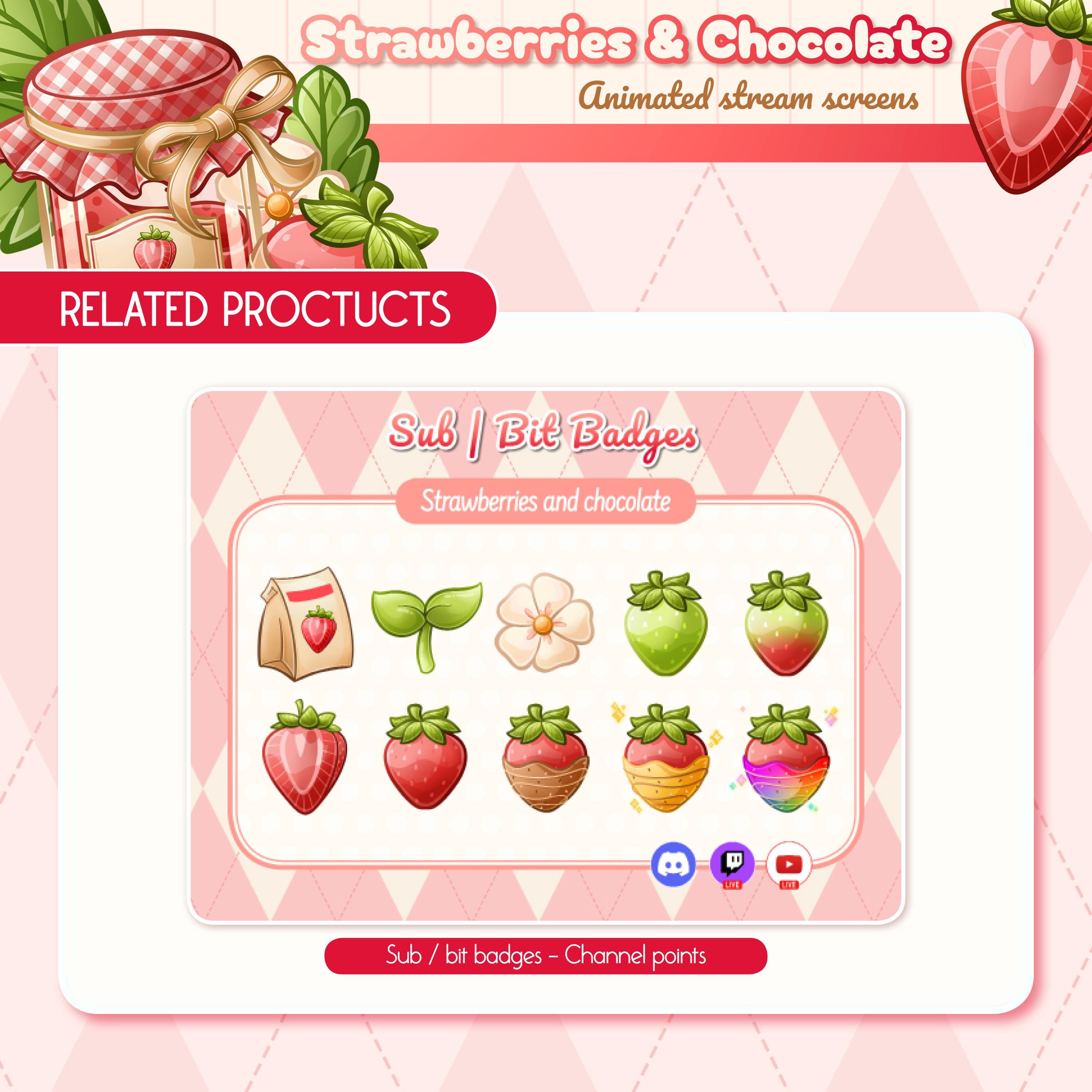Hand-drawn Strawberry Chocolate Twitch Stream Screens: Kawaii Vtuber ...
