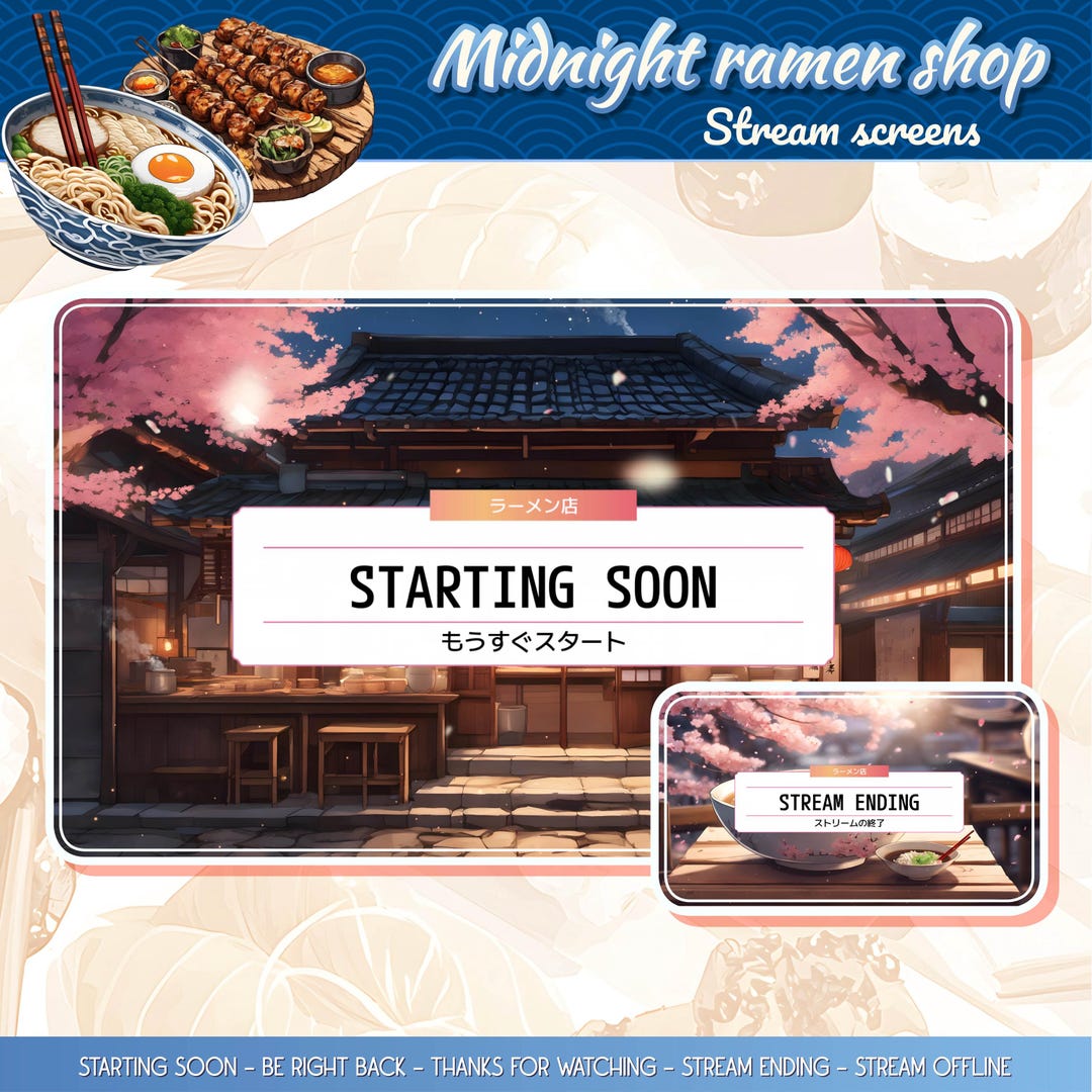Sakura Ramen Shop Animated Stream Screens: Japanese Vtuber Background ...