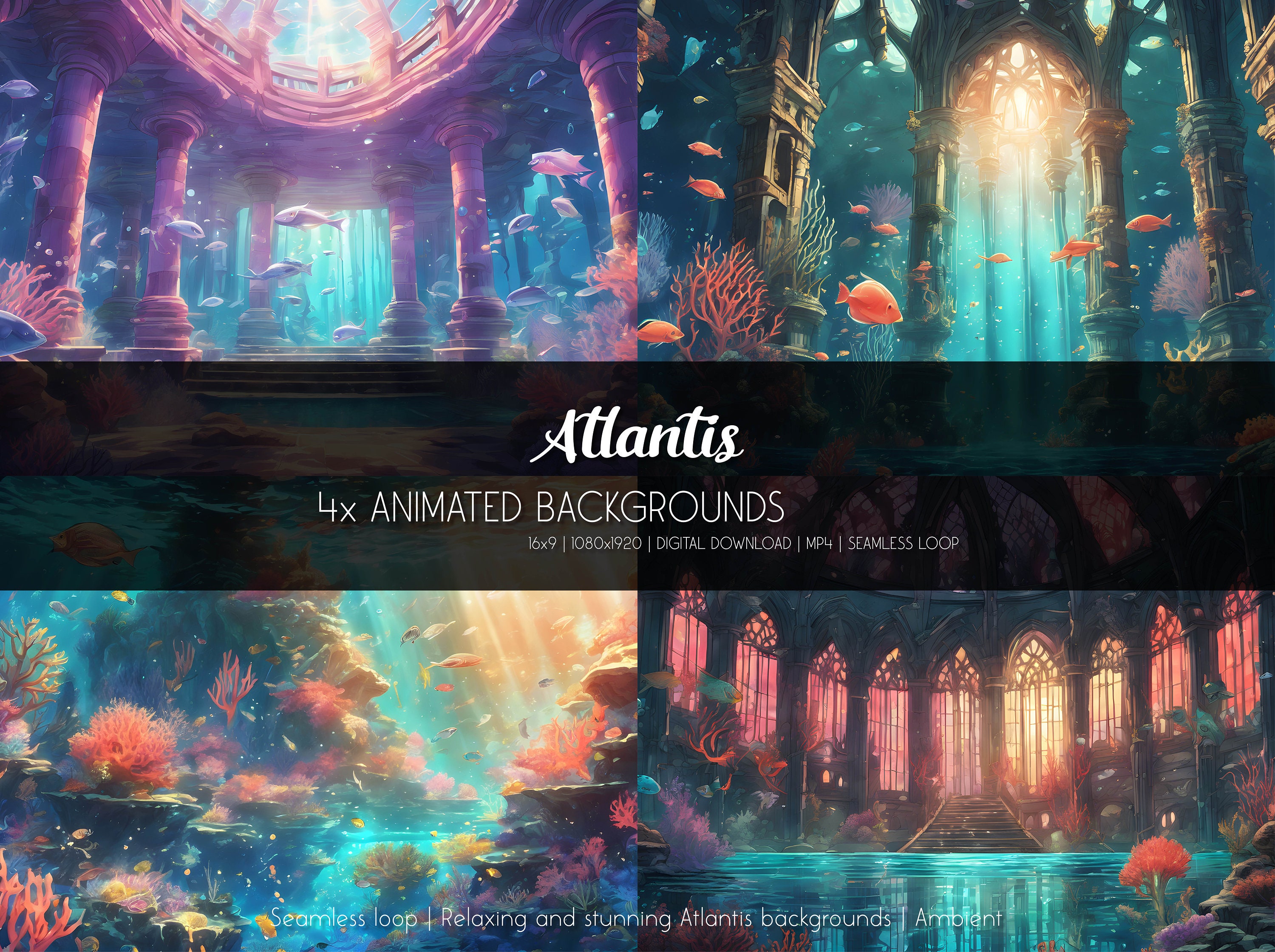 Atlantis Bundle ANIMATED BACKGROUNDS Lofi Art Digital Wall Art for ...