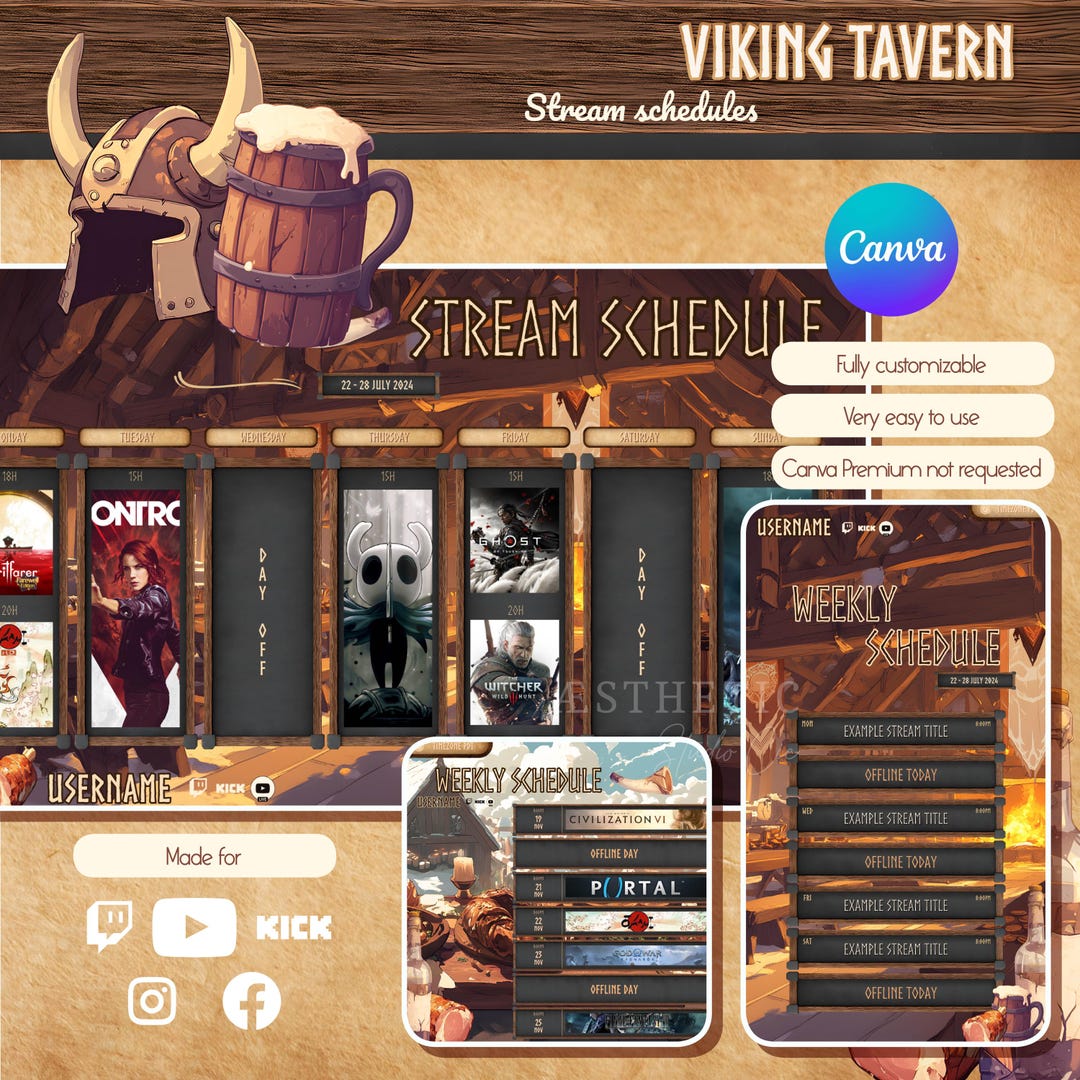 D&D Viking Tavern Stream Schedule: Twitch, Instagram, Youtube (canva ...