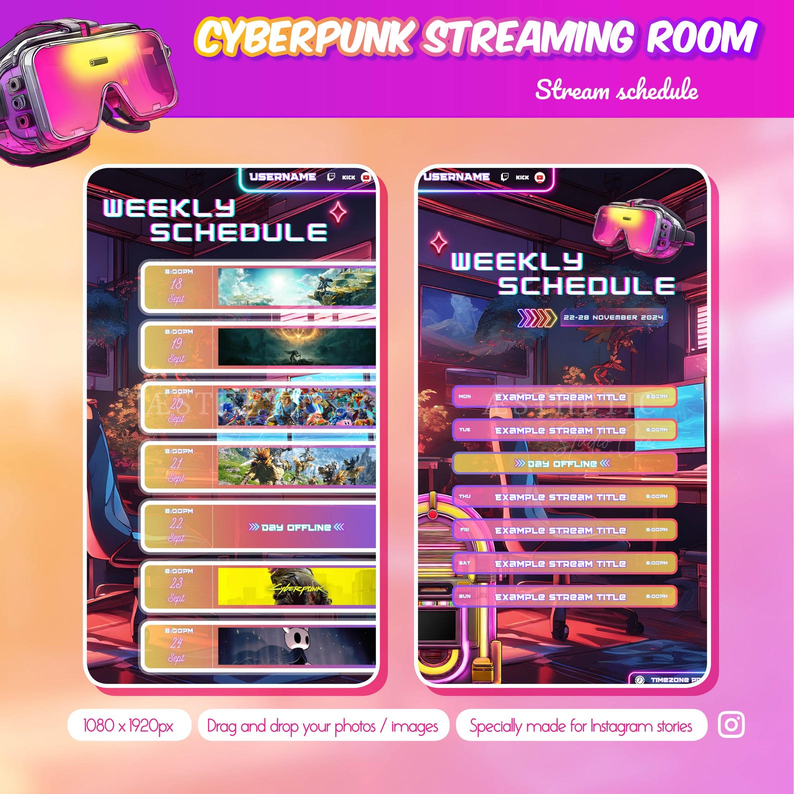 Cyberpunk Stream Schedule Template: Neon Twitch & Instagram (canva) - Etsy