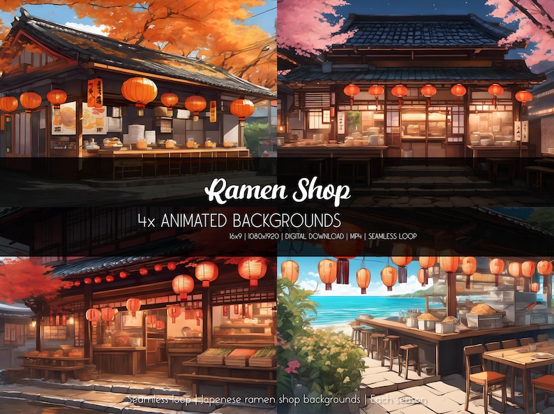 Ramen Shop Bundle ANIMATED BACKGROUNDS Lofi Art Digital Wall Art for ...