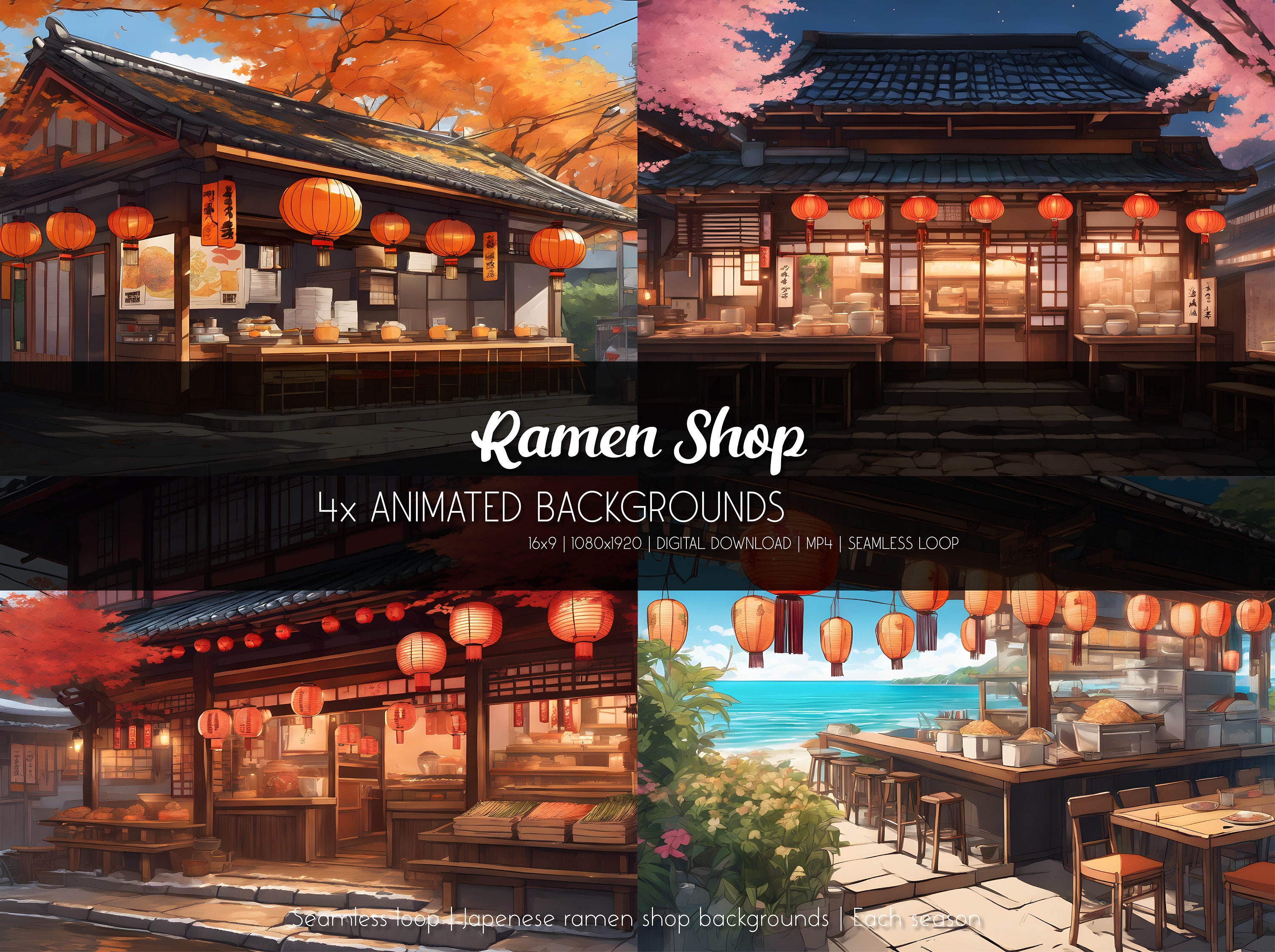 Ramen Shop Bundle ANIMATED BACKGROUNDS Lofi Art Digital Wall Art for ...