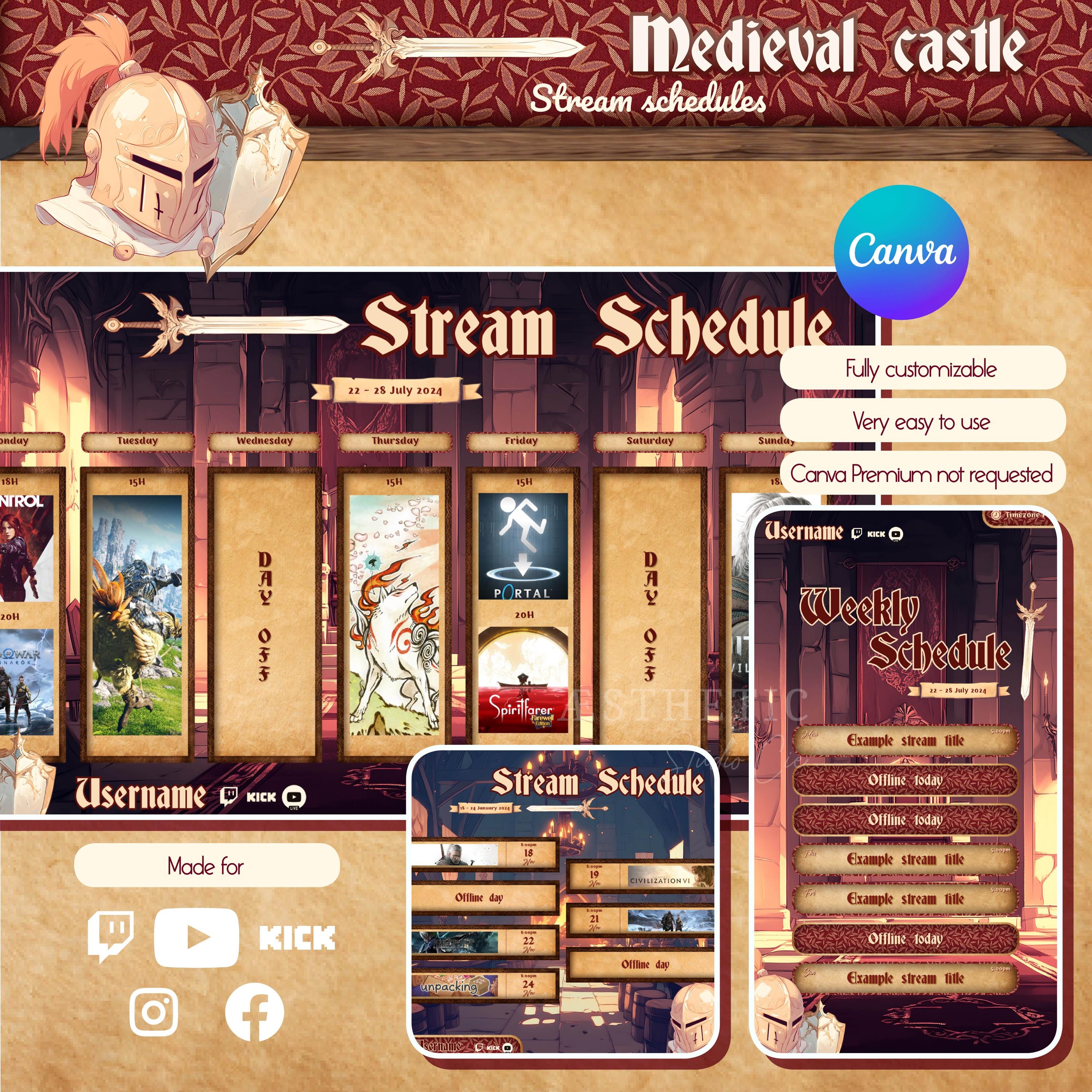D&D Stream Schedule: Medieval Castle, RPG Canva Template (digital ...