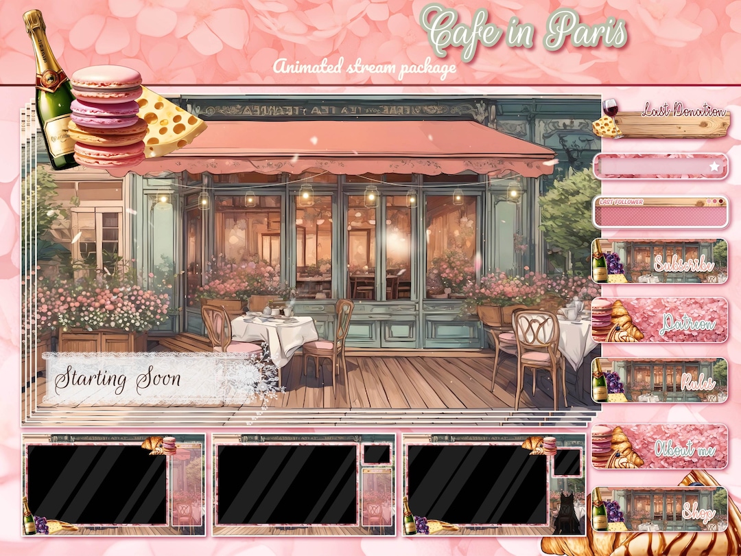 Cafe in Paris Animated Twitch Overlay: Vintage Romantic Stream Package ...