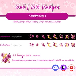 Cute Magical Fairy Dream Twitch Badges Fantasy Items Kawaii Sub Badges ...