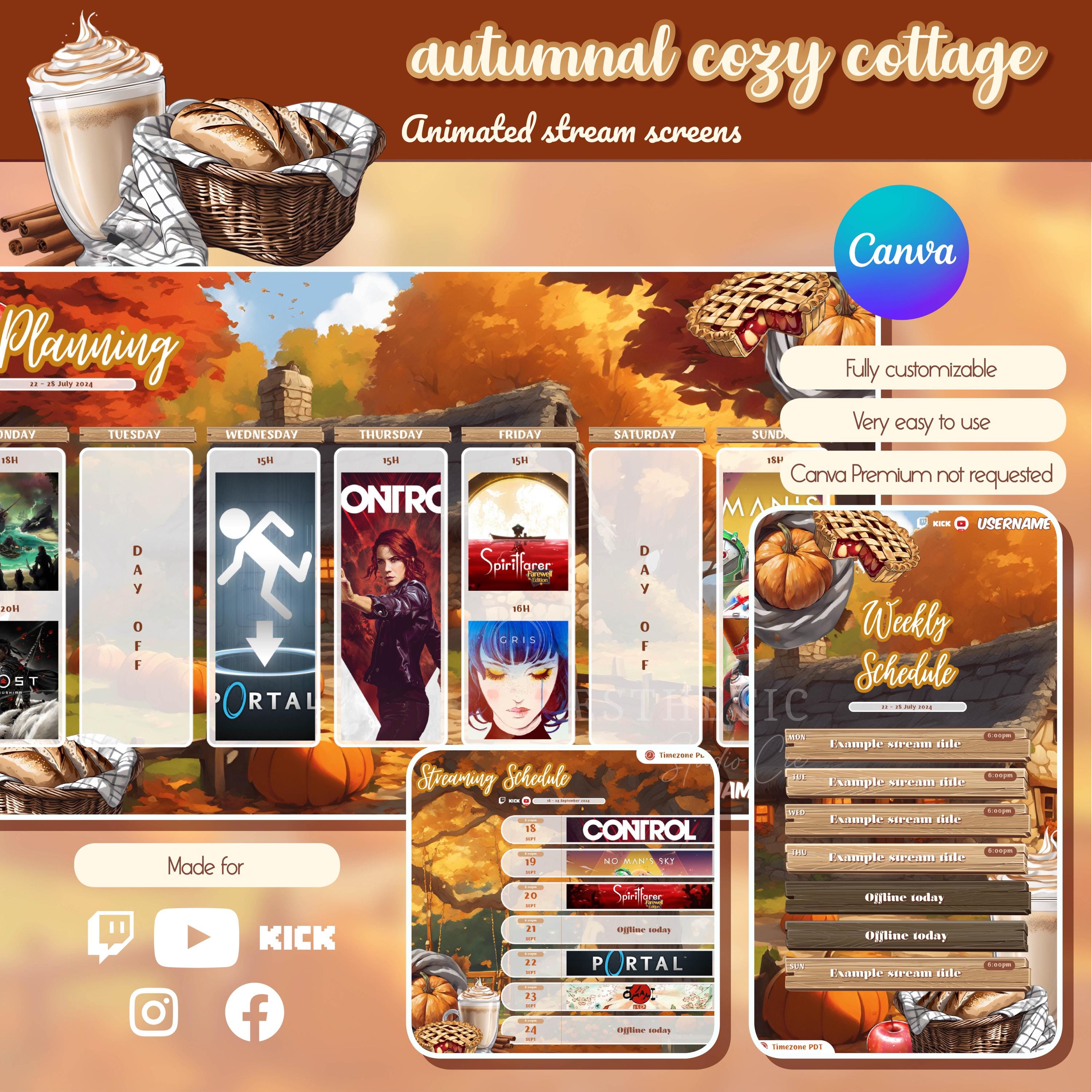 Cottagecore Stream Schedule Template: Autumn Vtuber Canva (digital ...
