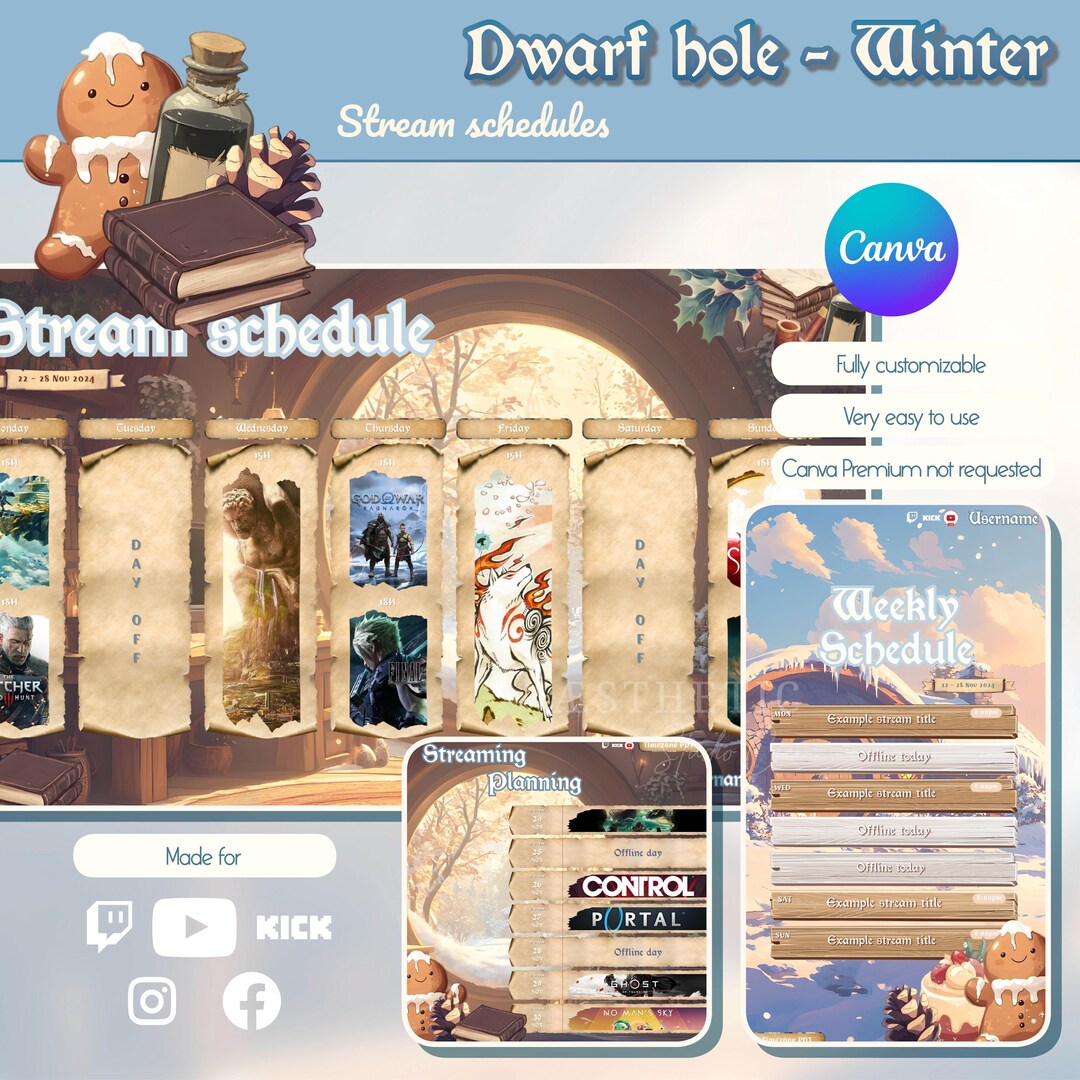 Winter Dwarf Stream Schedule: RPG Cottagecore Canva Template (digital ...