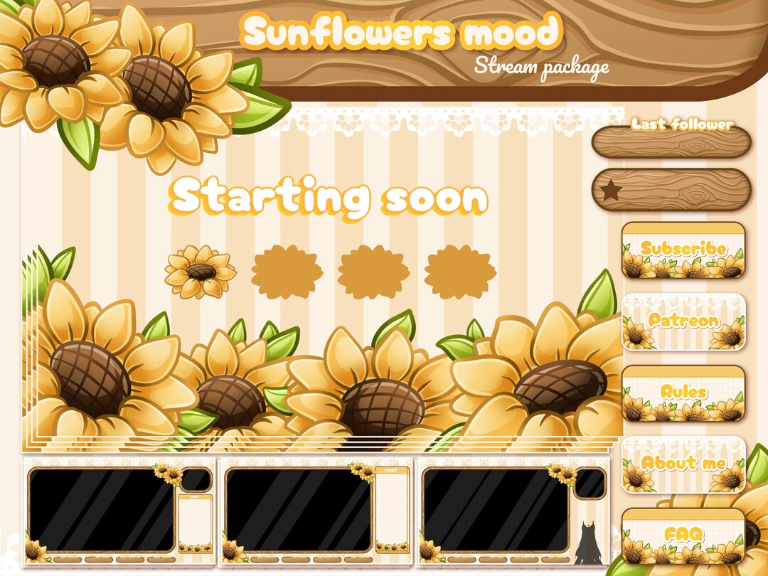 No AI Cute Sunflower Twitch Overlay Pack. Dandelion Stream Package ...