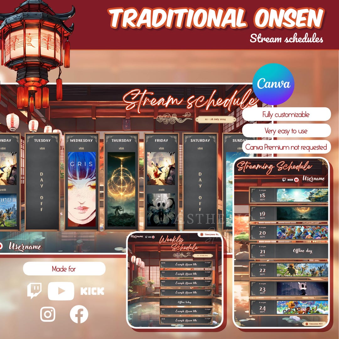 Japanese Onsen Stream Schedule Template: Twitch, Instagram, Vtuber ...