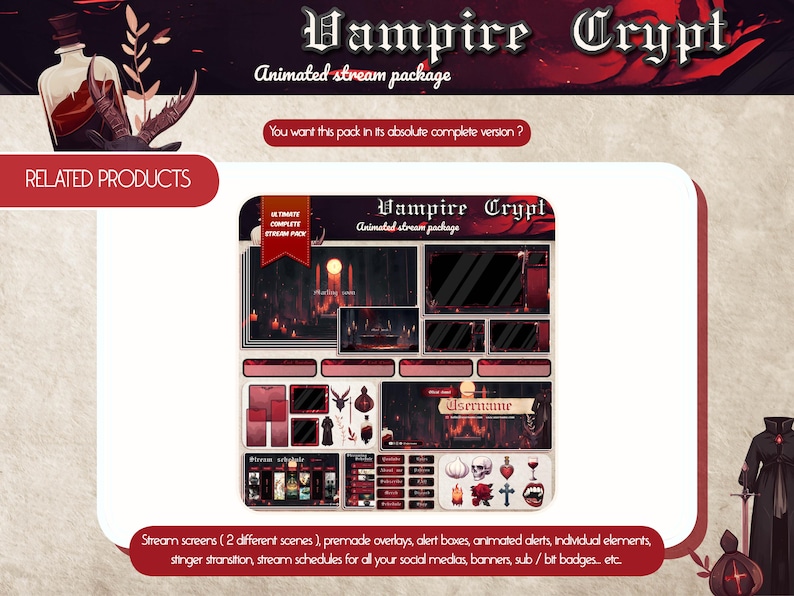 Vampire Crypt Animated Stream Overlay: D&D Gothic Twitch Package ...