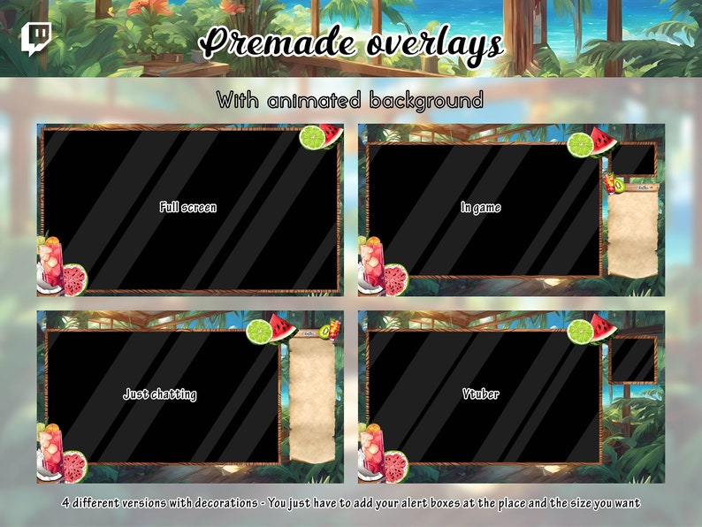 Summer Beach Twitch Animated Overlay Pack. Twitch Panels, Stream ...