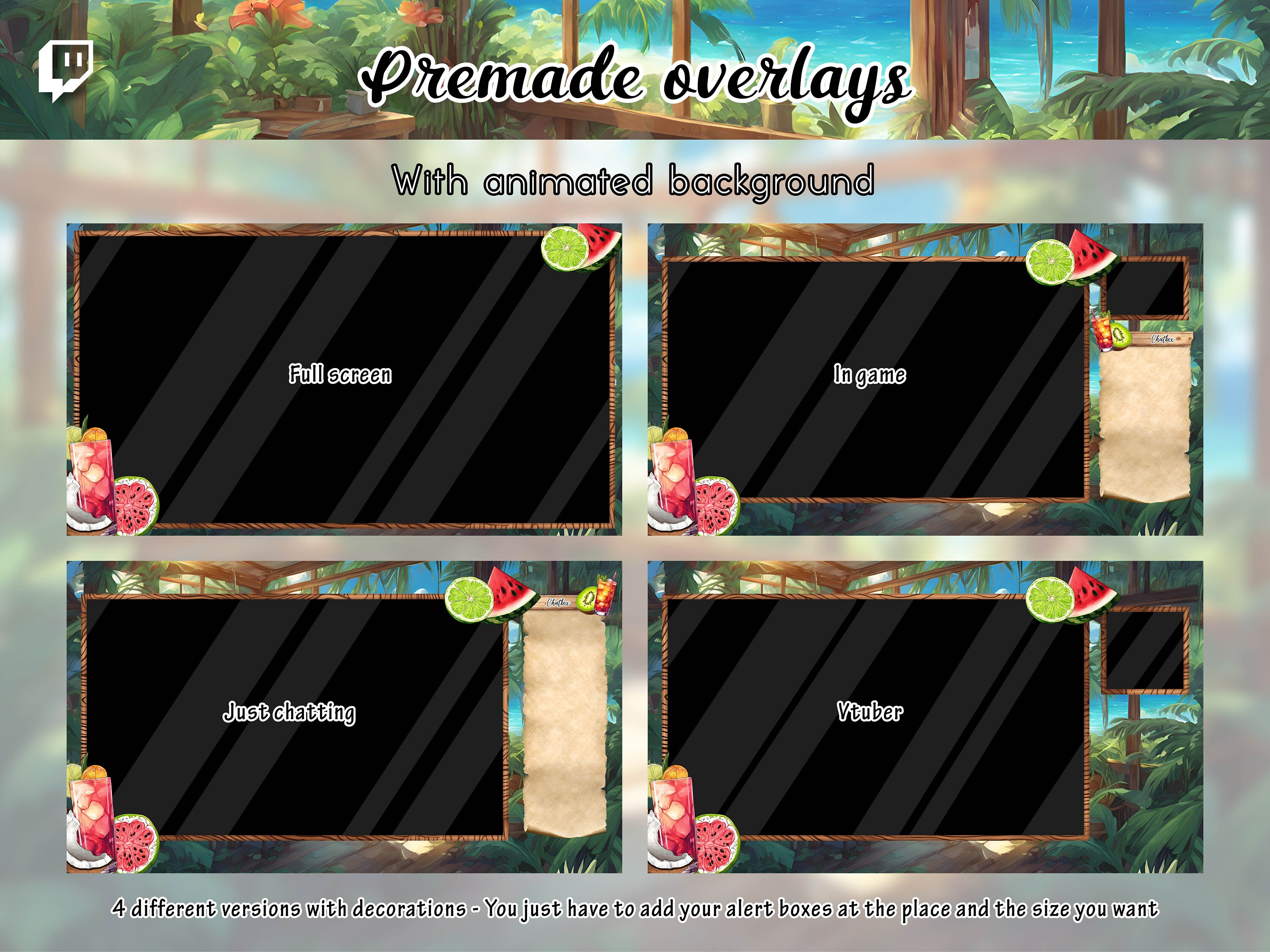 Summer Beach Twitch Animated Overlay Pack. Twitch Panels, Stream ...