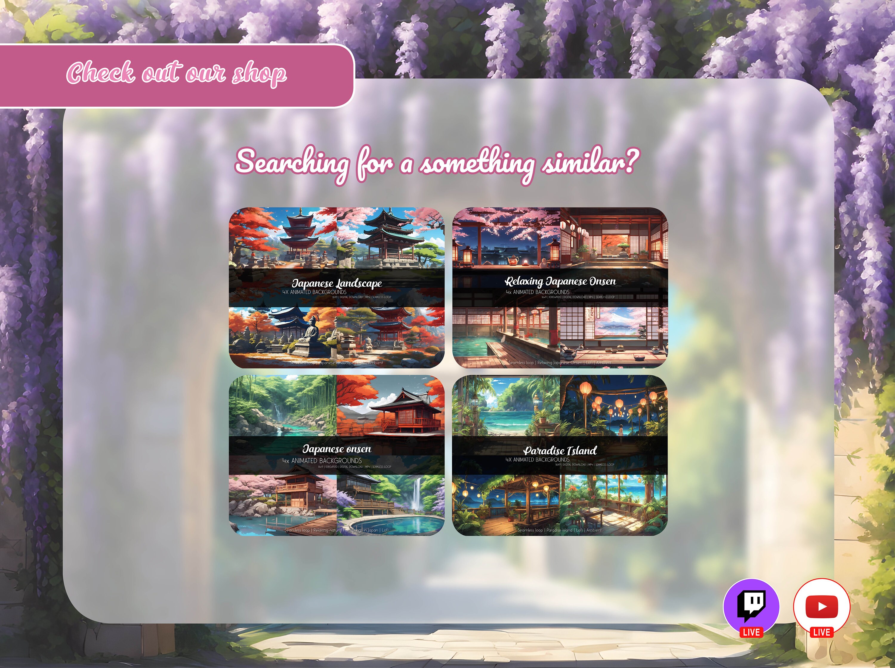 Wisteria Flowers Arches Bundle ANIMATED BACKGROUNDS Lofi Art Digital ...