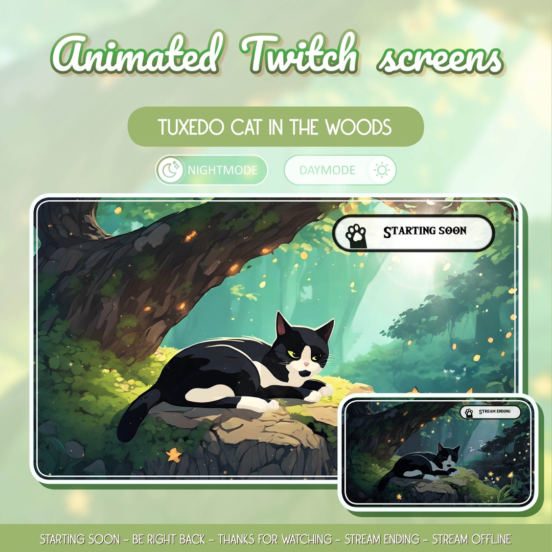 Black and White Tuxedo Cat Twitch Stream Screen. Twitch Animated Cat ...