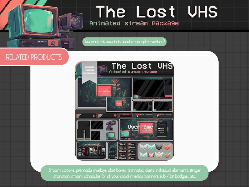 Retro Horror VHS Twitch Stream Background: Animated 80s Vtuber Screens ...