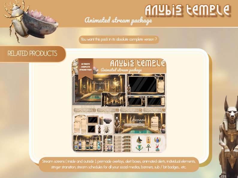 Anubis Temple Twitch Stream Package: Egyptian Vtuber Overlay (digital ...