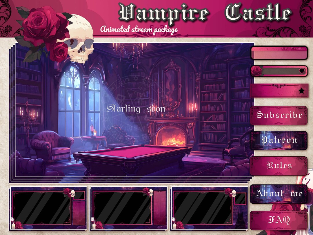 D&D Vampire Castle Twitch Animated Overlay Pack. Fantasy Twitch Panels, Dungeon and Dragons ...