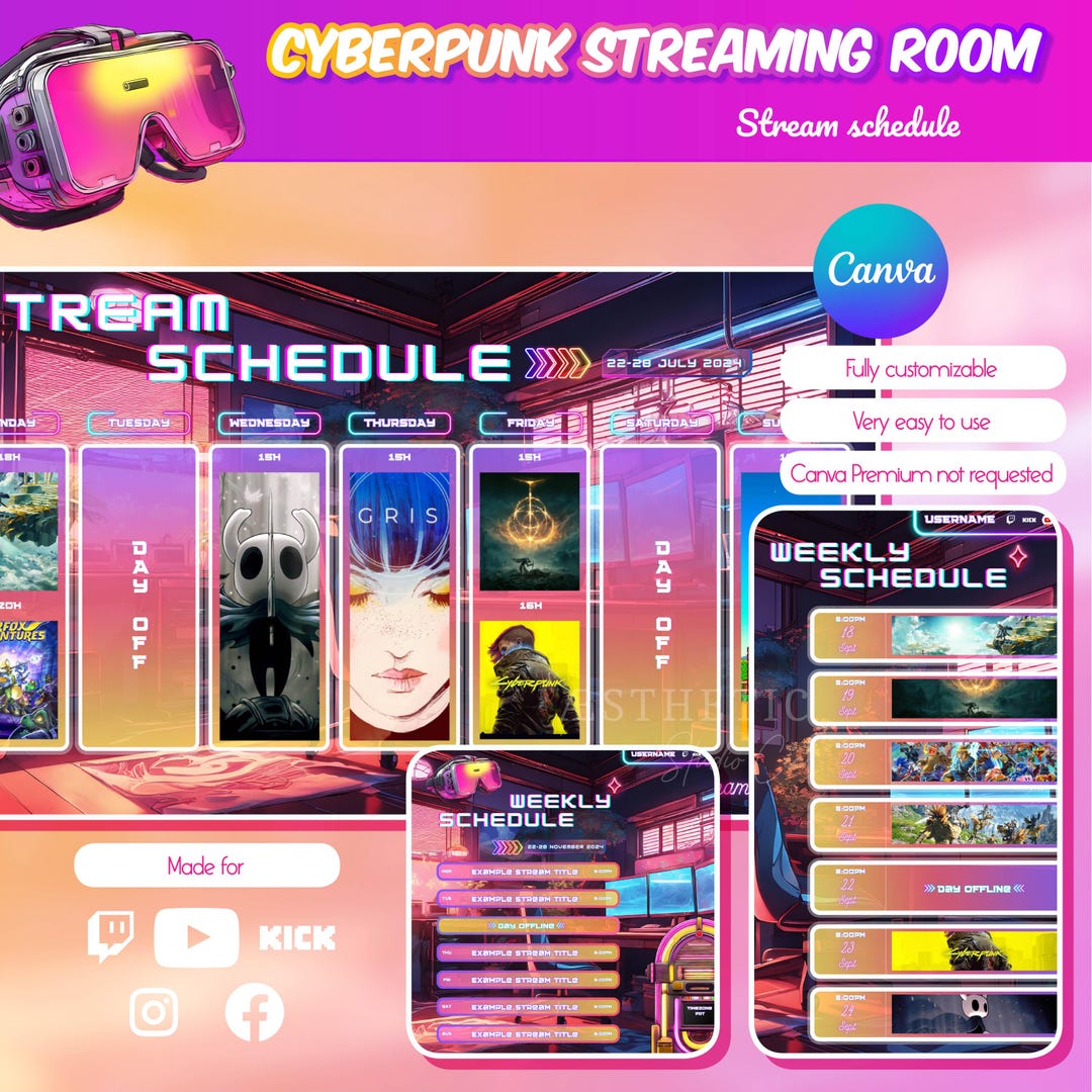 Cyberpunk Stream Schedule Template: Neon Twitch & Instagram (canva) - Etsy