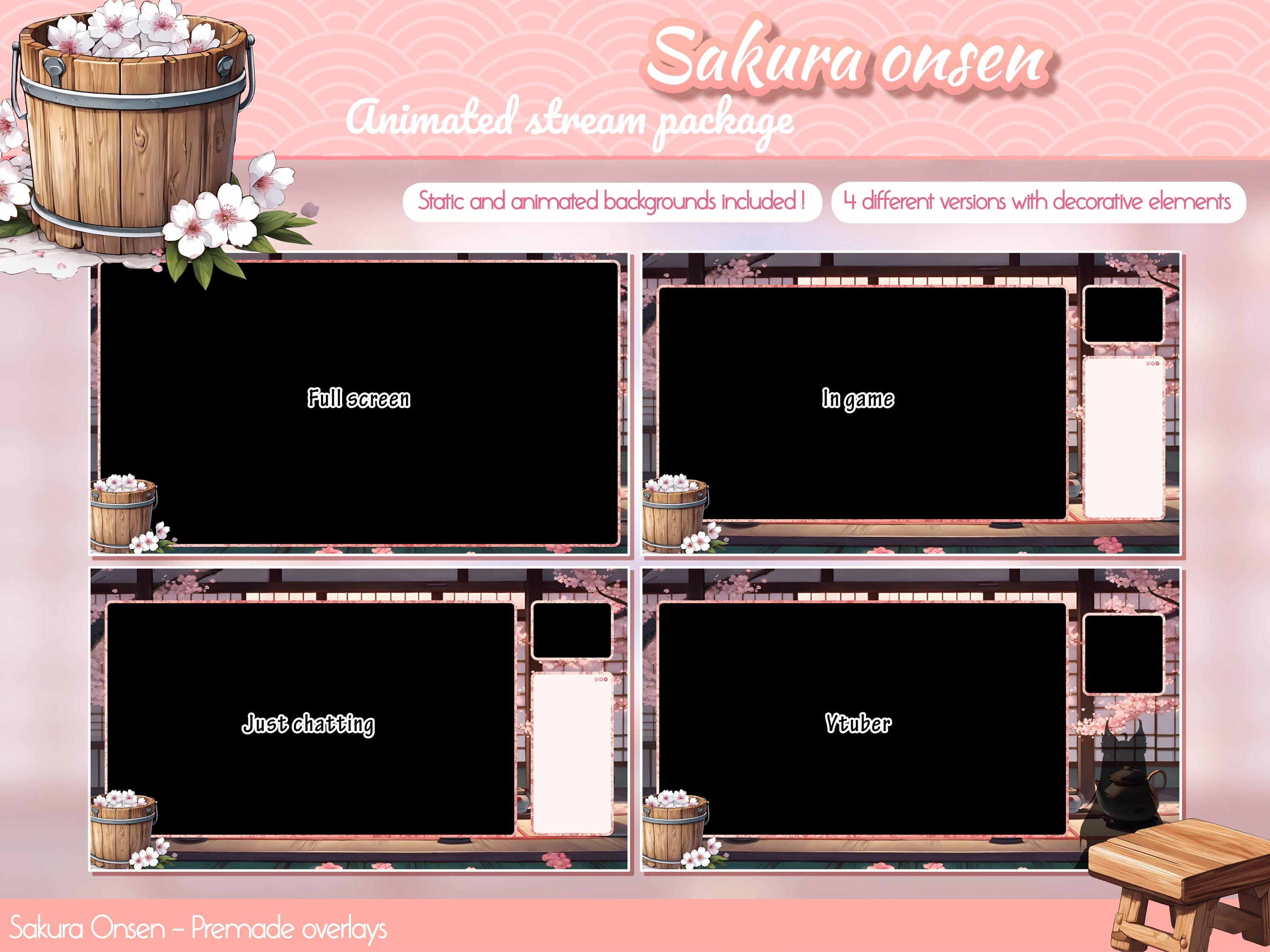 Samurai Sakura Onsen Animated Stream Package. Cherry Blossoms Hot ...
