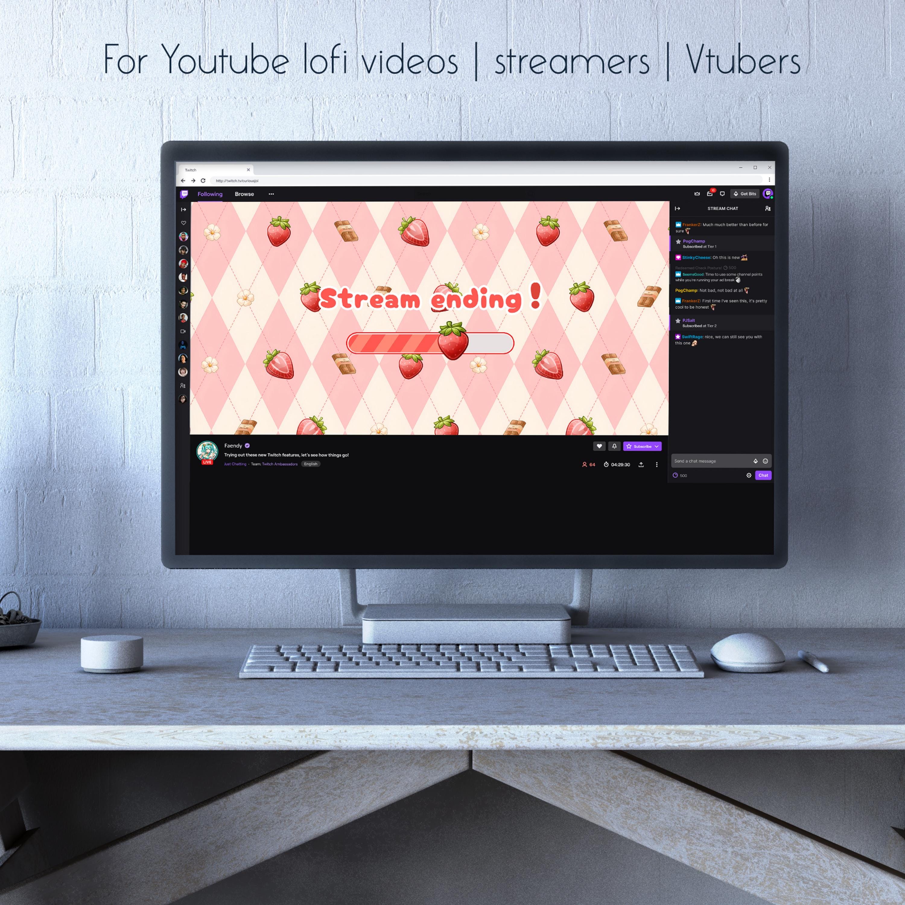 Hand-drawn Strawberry Chocolate Twitch Stream Screens: Kawaii Vtuber ...