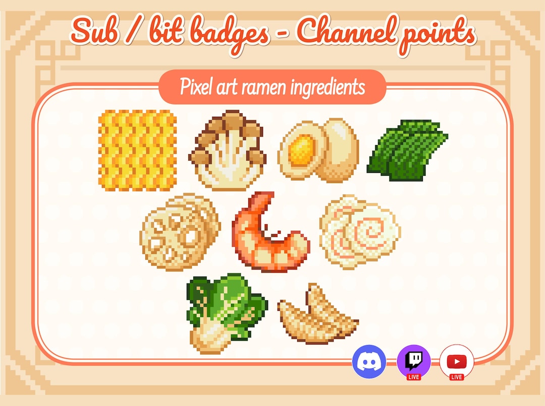 Pixel Art Ramen Ingredients Twitch Sub Badges ( or Channel Points ...