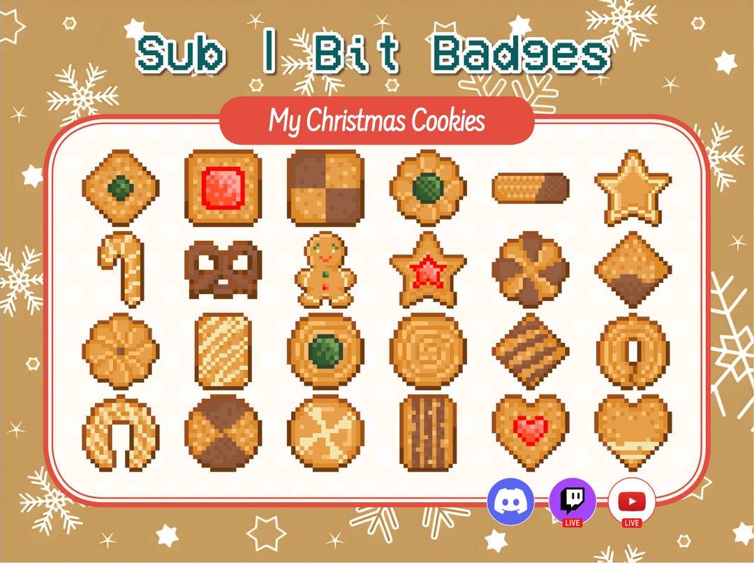Pixel Art Christmas Cookies Twitch Badges / Channel Points (x24 ...