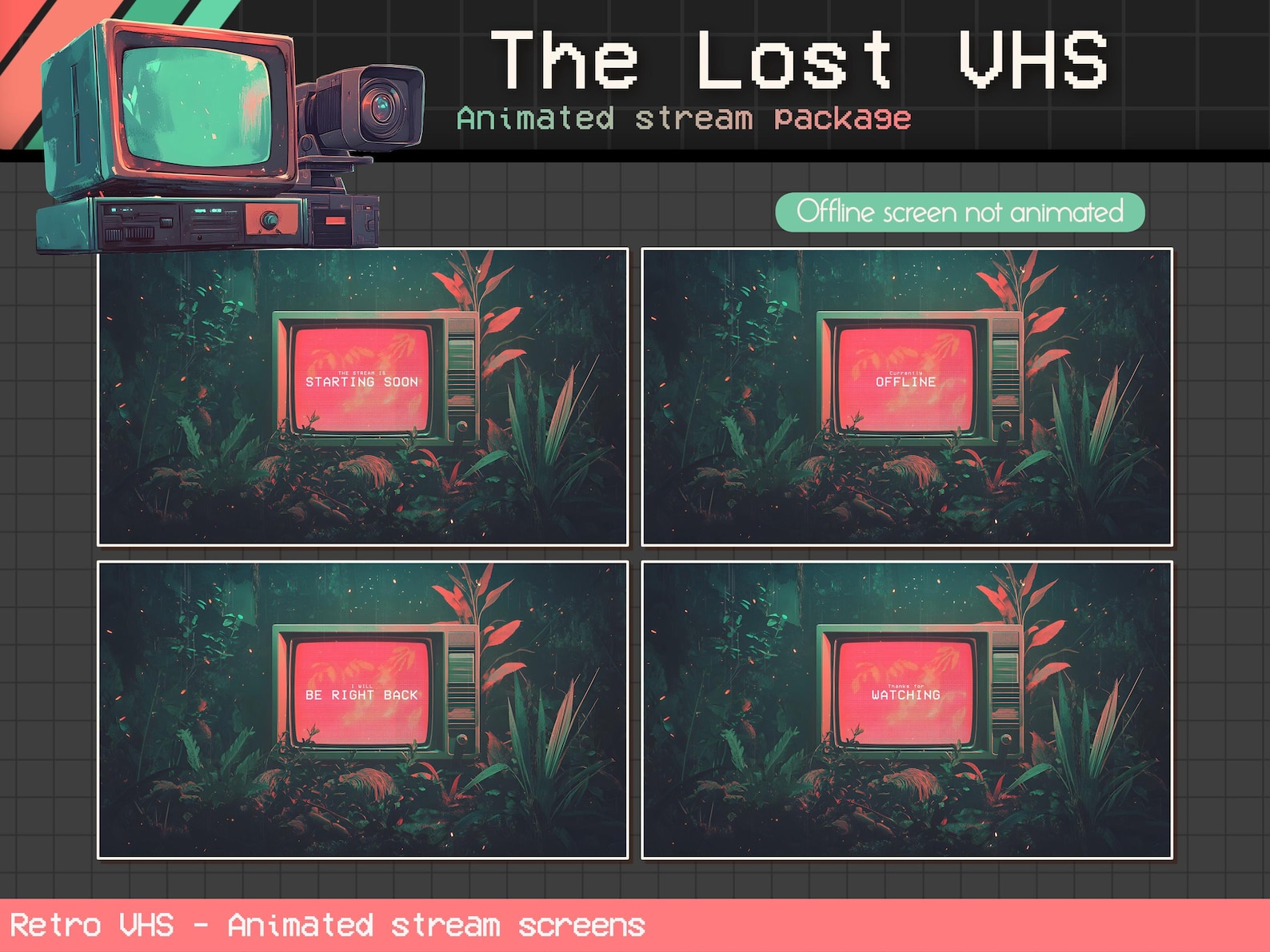 Retro Horror Twitch Overlay Package: Animated VHS Stream Assets ...