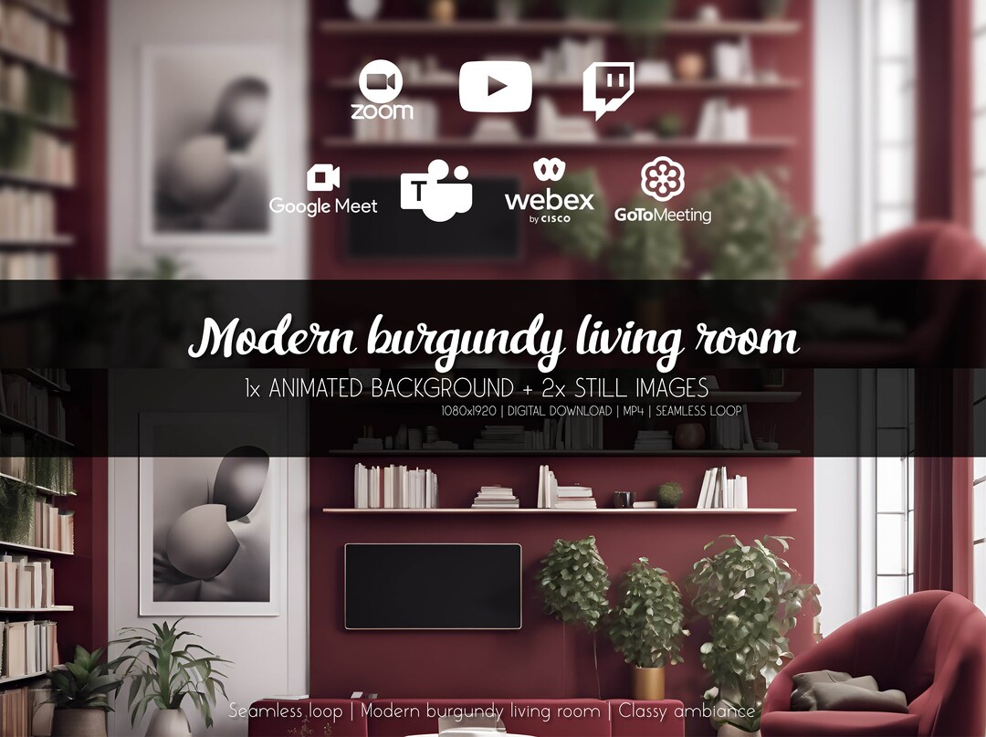 Modern Burgundy Home Office ANIMATED BACKGROUNDS Digital Wall Art ...