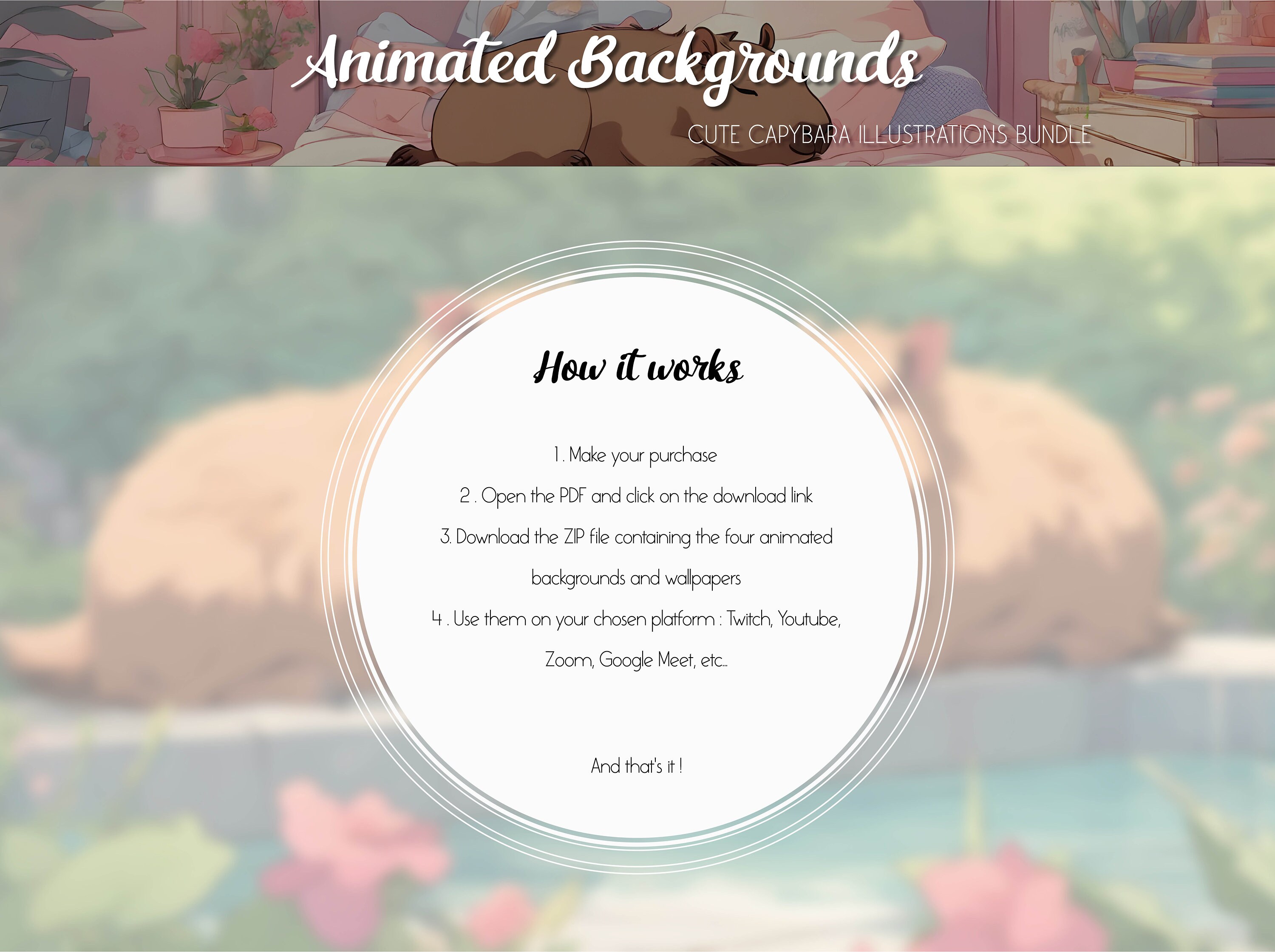 Cute Capybara Bundle ANIMATED BACKGROUNDS. Digital Wall Art for Twitch ...