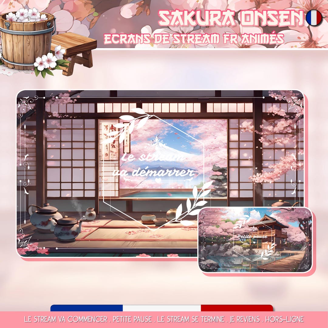 Sakura Onsen Animated Stream Screens FRENCH: Japanese Samurai Cherry ...