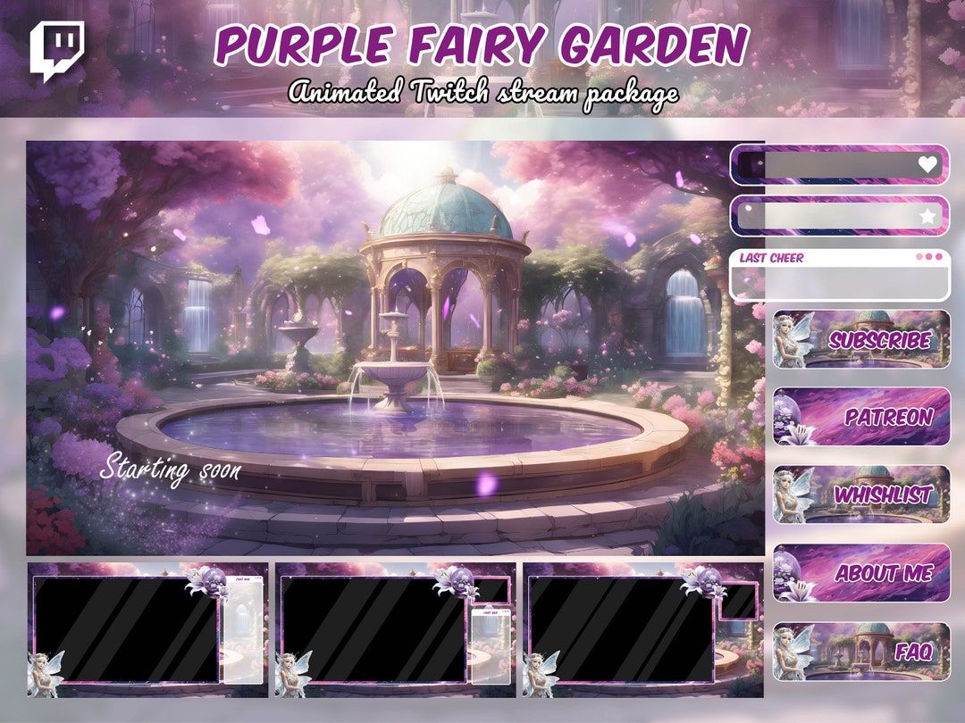 Purple Fairy Garden Twitch Animated Overlay Pack. Twitch Panels, Stream ...