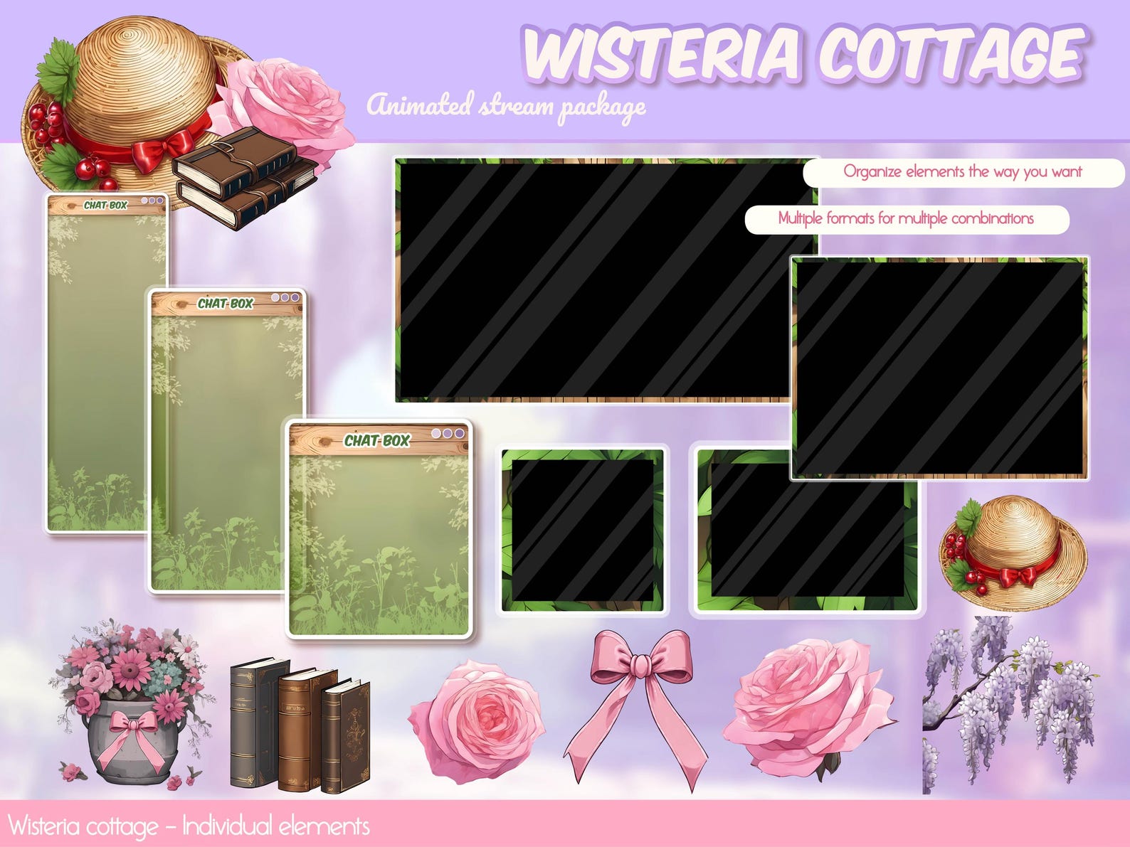 Wisteria Cottagecore House Twitch Animated Overlay Pack. Twitch Panels ...