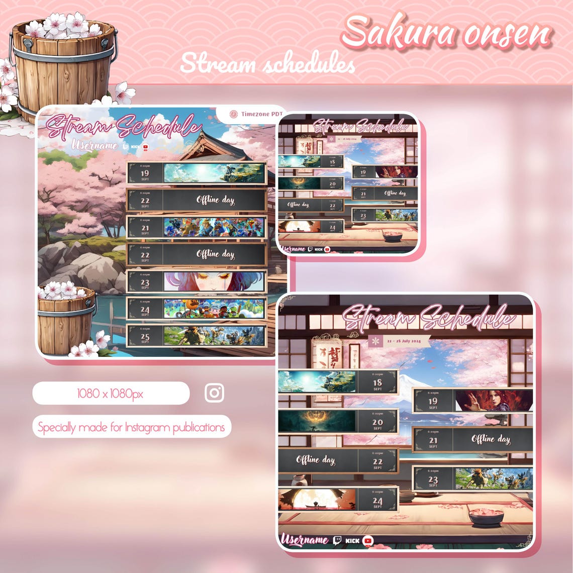 Sakura Onsen Stream Schedule Templates: Japanese Vtuber Planner (canva ...