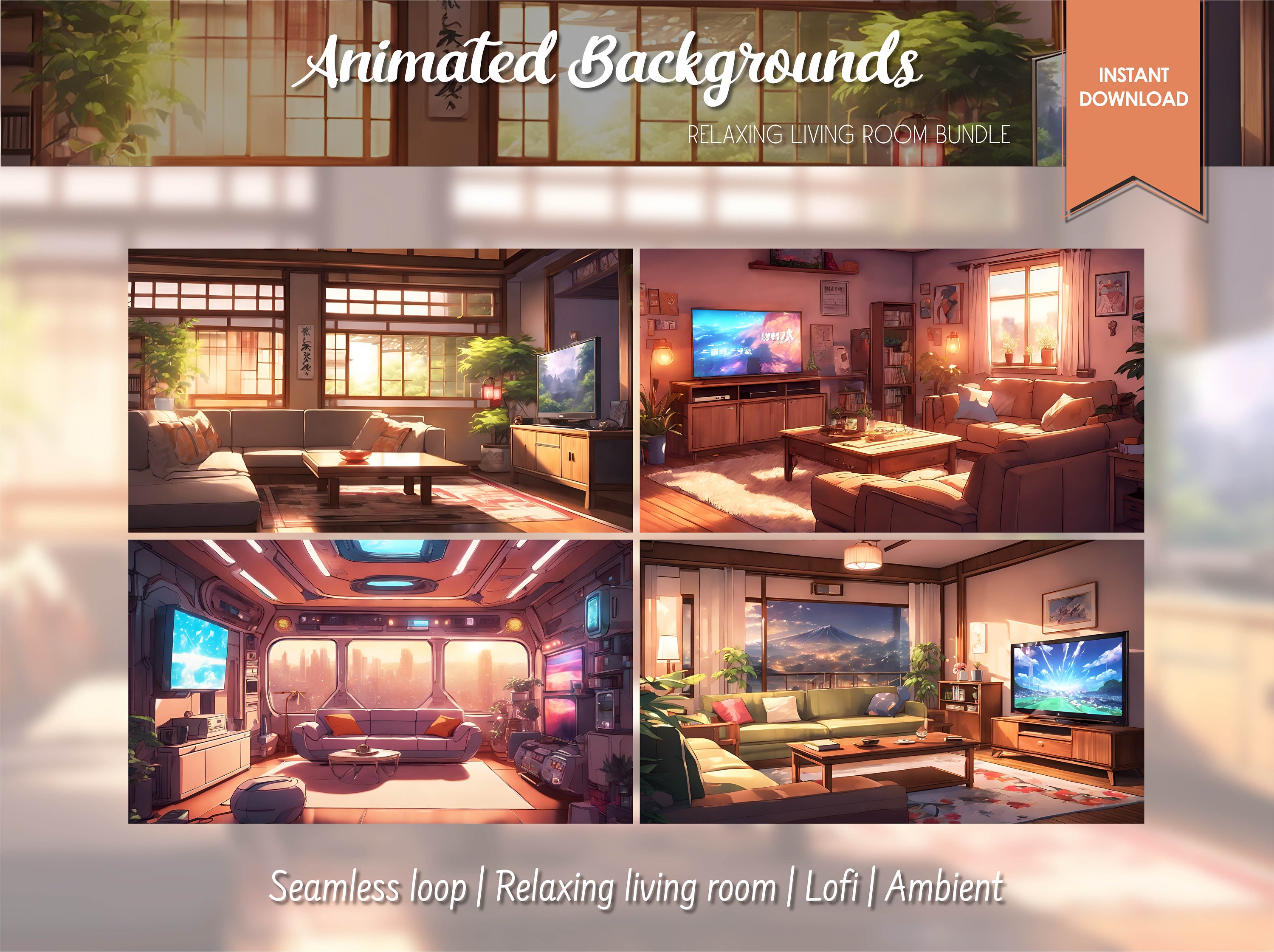 Vtuber Room Bundle ANIMATED BACKGROUNDS Lofi Art Digital Wall Art ...